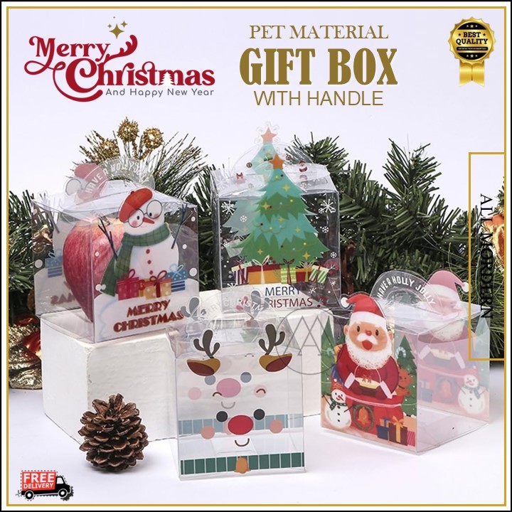 Christmas Theme Gift Box With Handle Xmas Gift Box Chrismas Transparent ...
