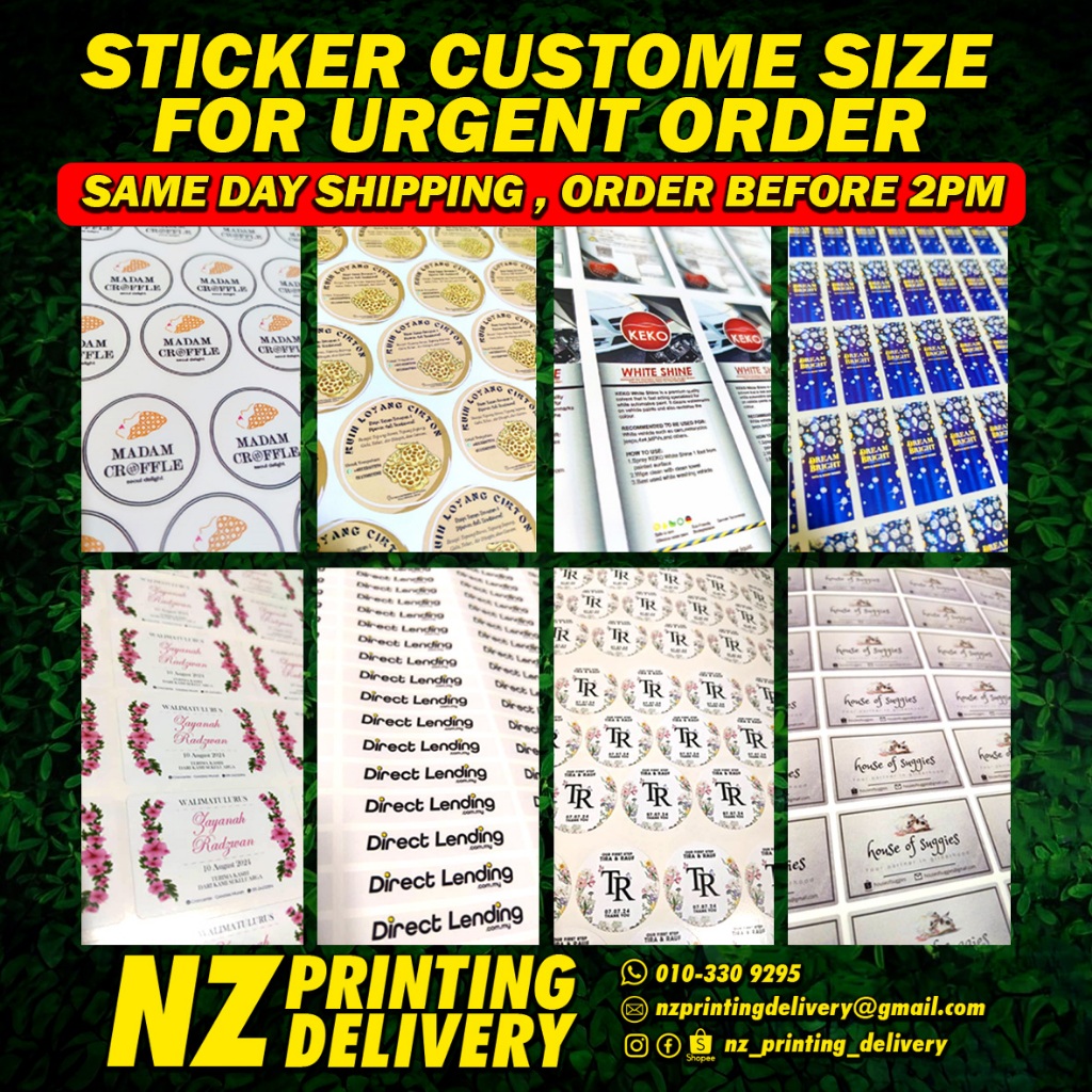 Print Sticker URGENT custom size with cutting siap potong saiz A3 ...