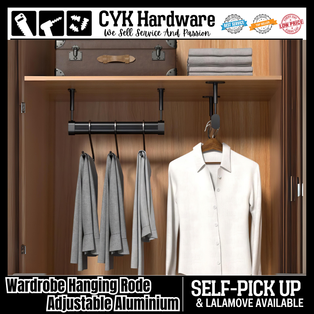 Wardrobe U Shape / L Shape Aluminium Hanging Rod Clothes Hanger Besi ...