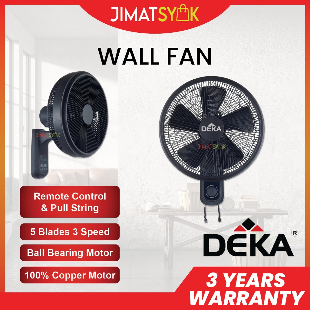 DEKA Wall Fan WF108 / WF208R 16inch Pull String Remote Control Auto Fan ...