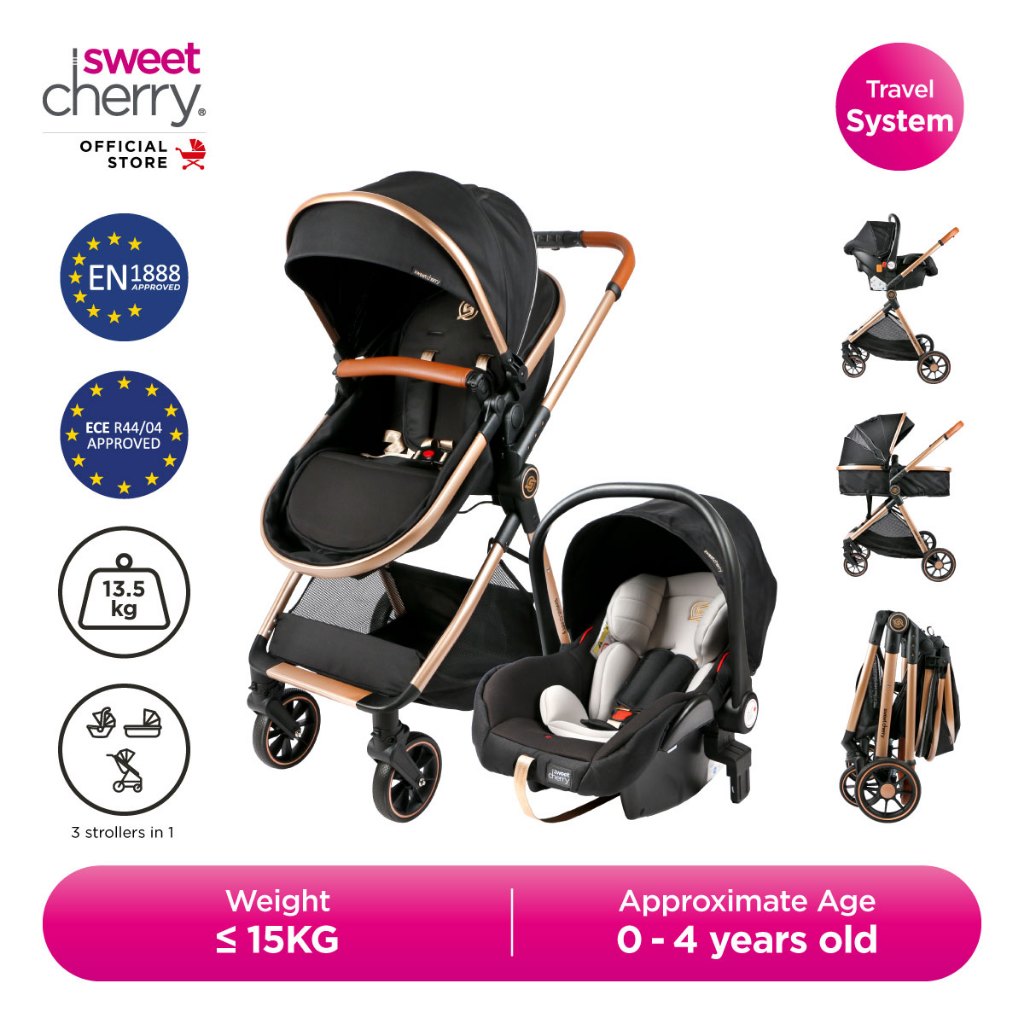 Sweet Cherry 3-in-1 Convertible High Vision Baby Stroller with Infant ...