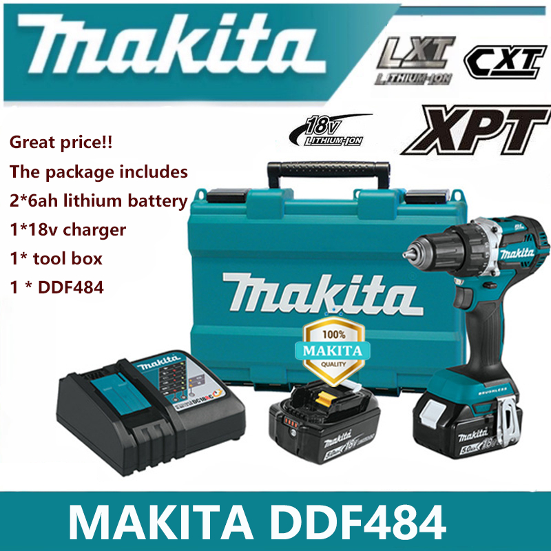 Makita DDF484 Cordless Electric Drill Home Brushless Multifunctional 2 ...