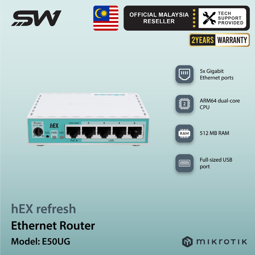Mikrotik hEX refresh (E50UG) - 5x Gigabit Ethernet ports Dual Core router with 512MB RAM ...