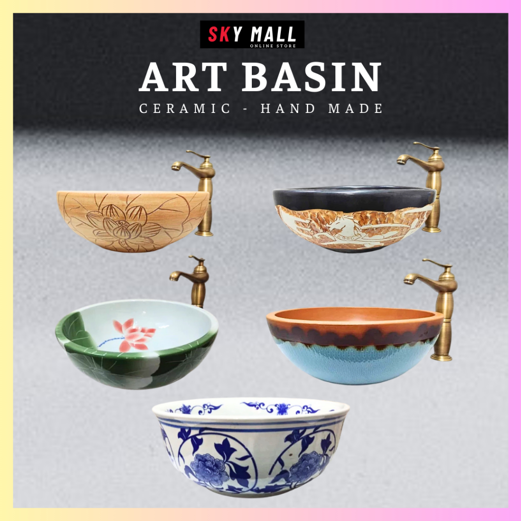 HAND MADE CERAMIC BASIN DEISGNER ART BASIN ABOVE COUNTER TOP ART SINK ...