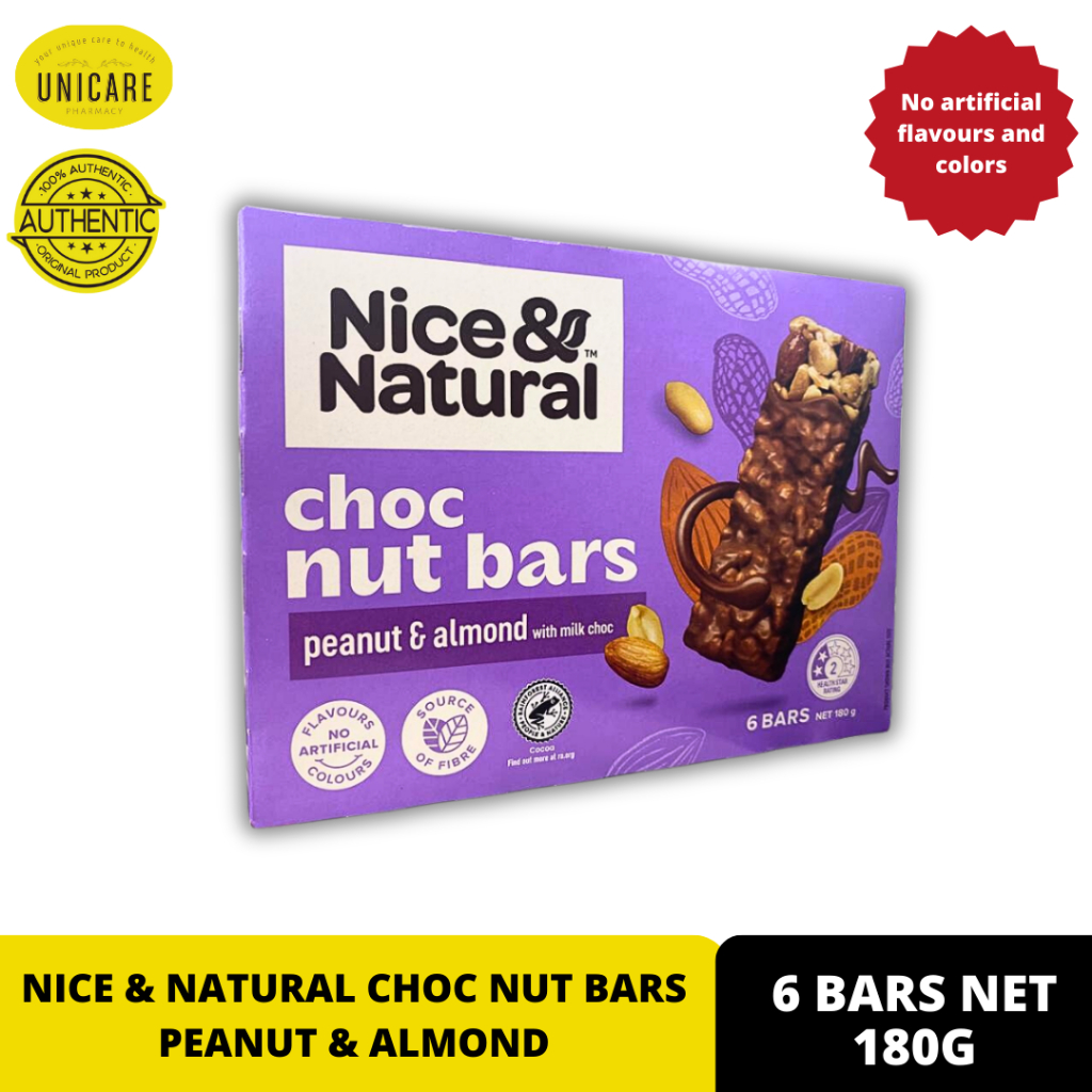 NICE & NATURAL CHOC NUT BARS PEANUT & ALMOND 6 BARS NET 180G | Shopee ...