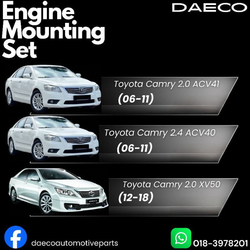 DAECO Engine Mounting Set for Toyota Camry 2.0/2.4 ACV40/ACV41/ACV50 ...
