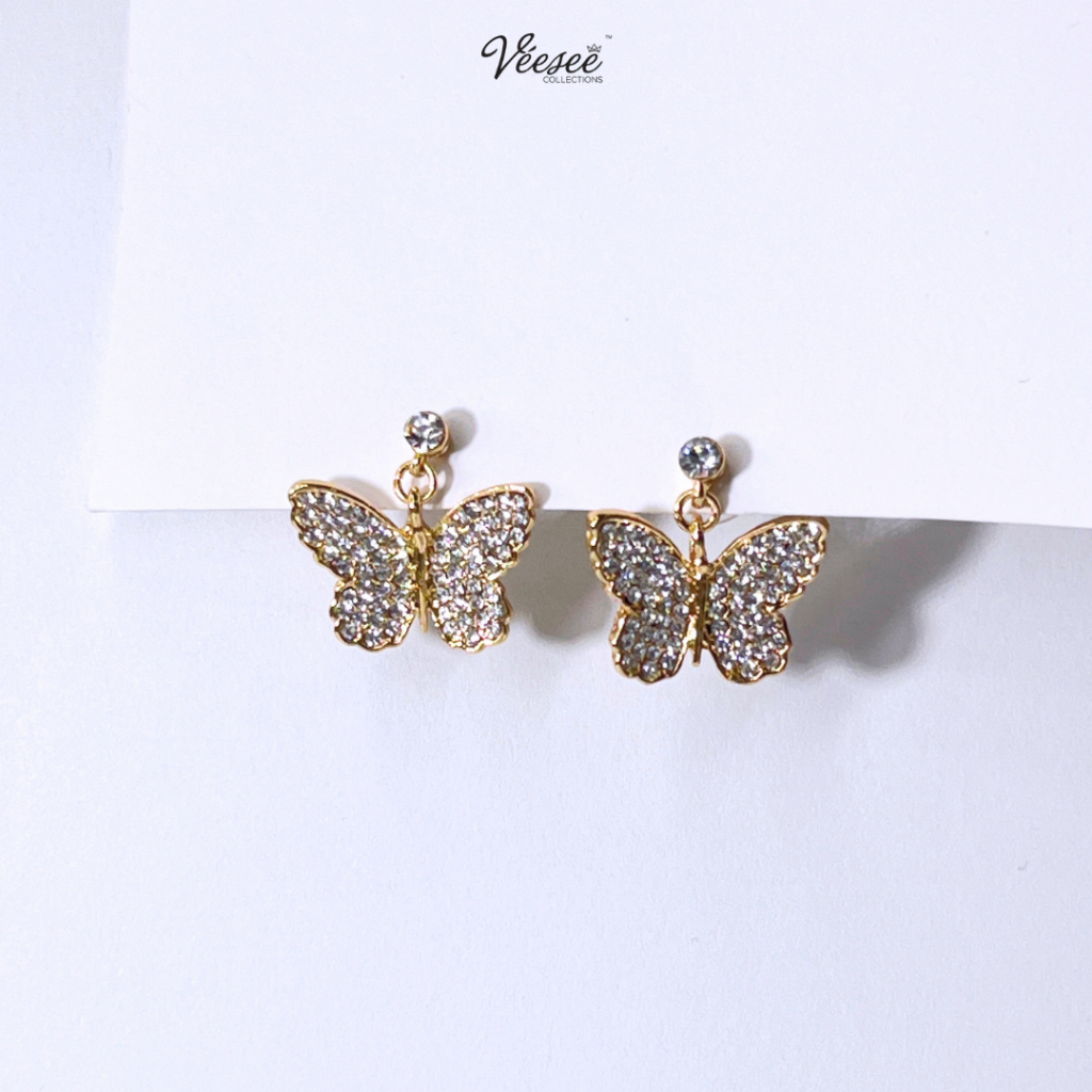 Veesee Elegant Fancy Korean Gold Butterfly With Rhinestones S925 ...