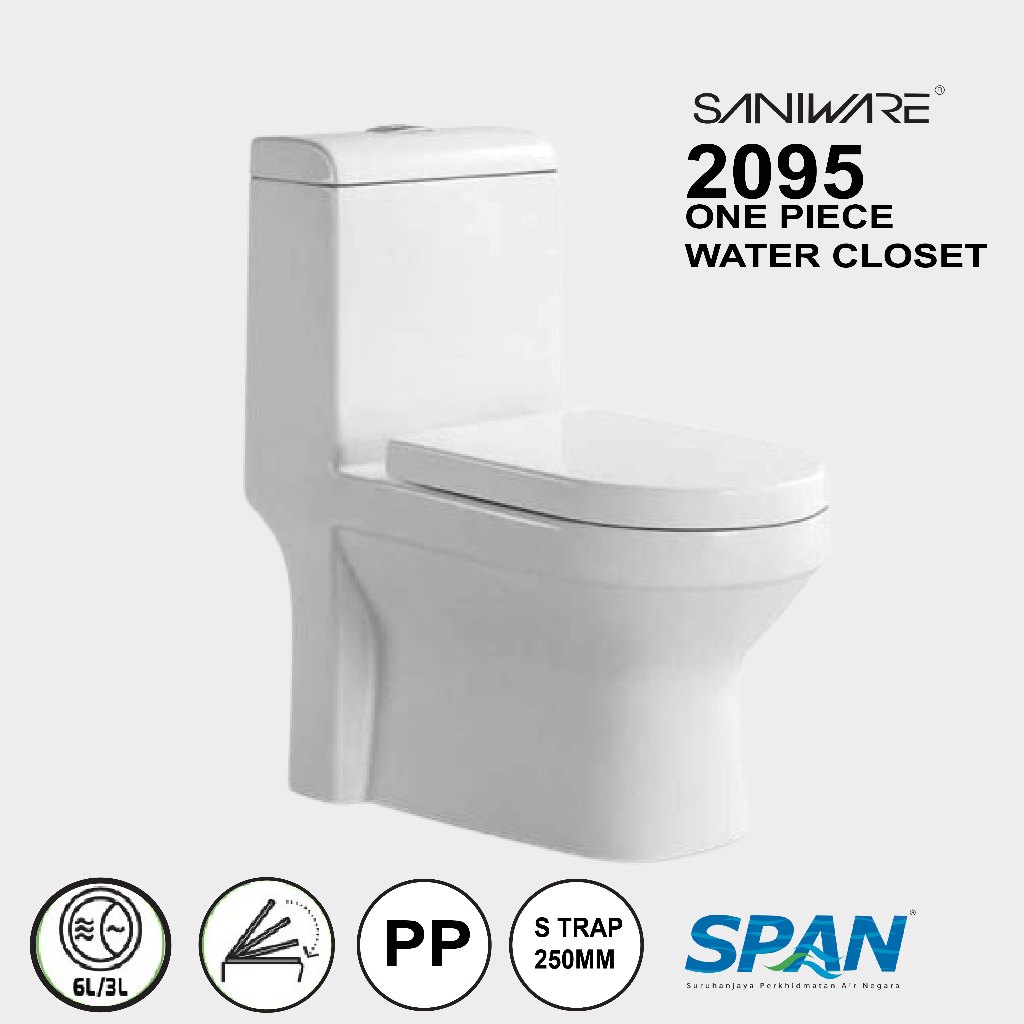 SANIWARE One Piece WC [2095] Toilet Bowl S-Trap Wash Down Water Closet ...