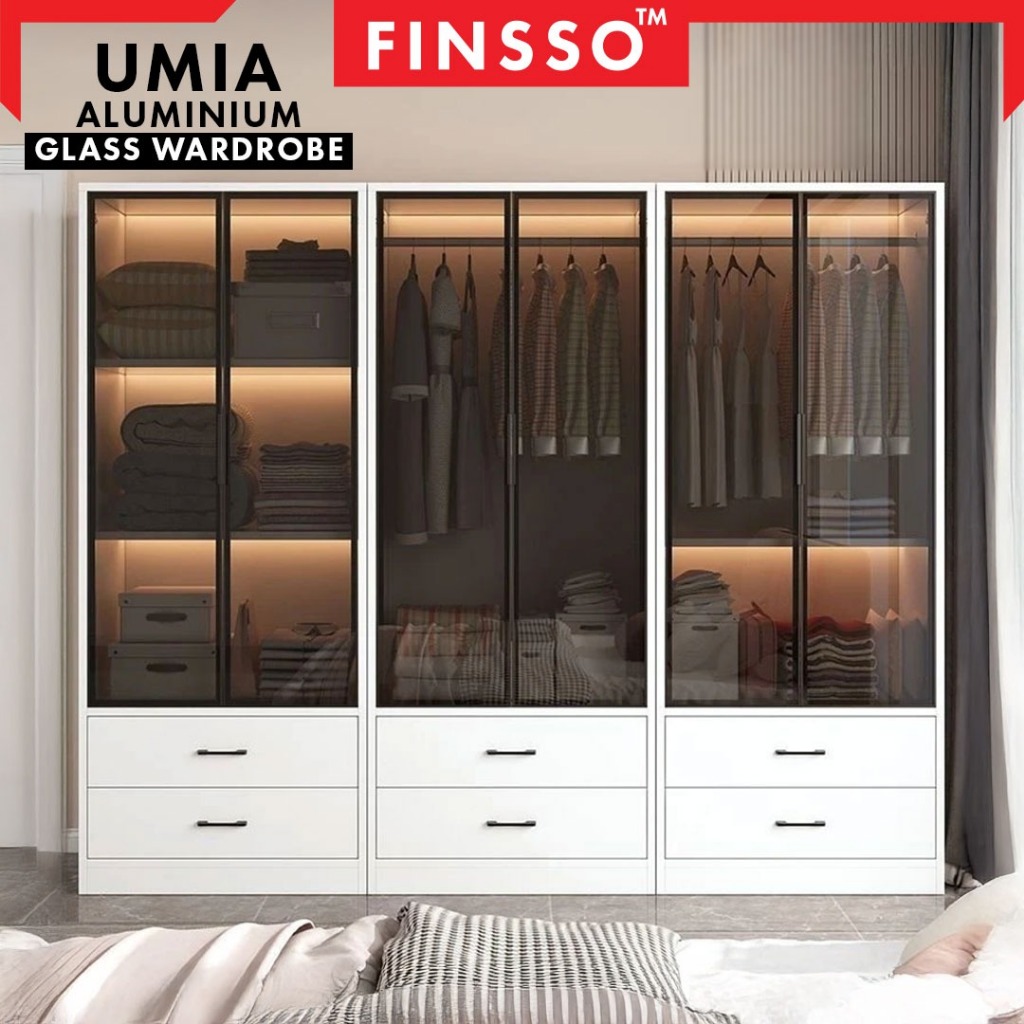 E1 Grade Big Size Umia Aluminium Glass Wardrobe | Almari Baju with E1 ...