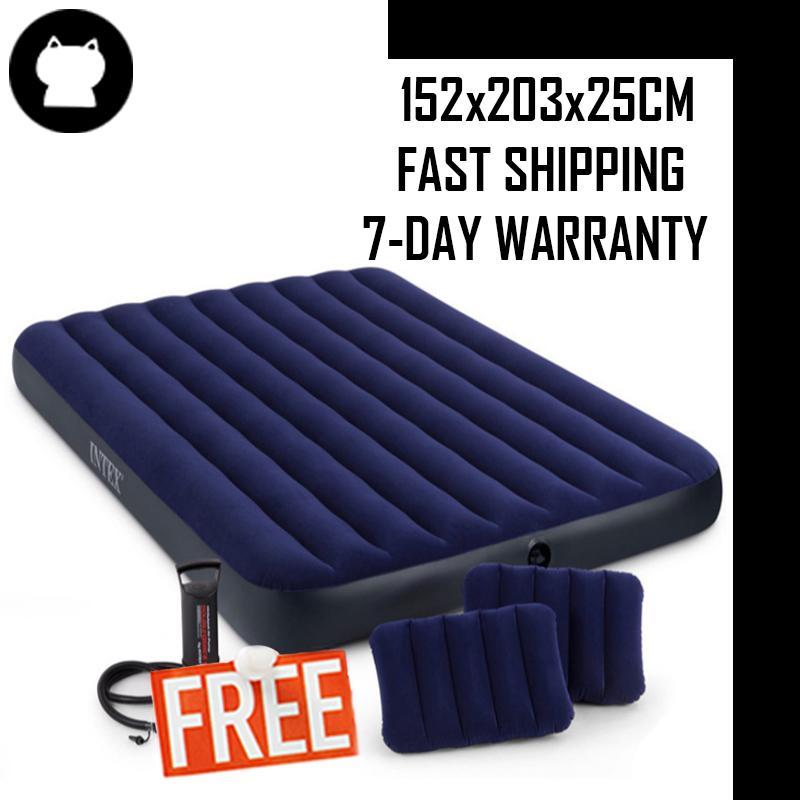 Intex 64765 Queen Dura-Beam Classic Downy Airbed w/ Handpump And pillow ...