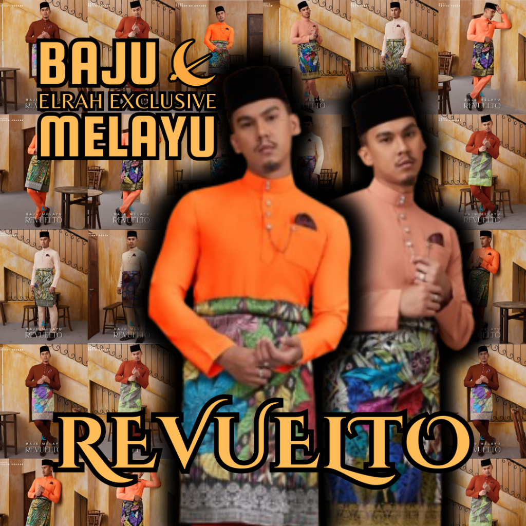 Baju Melayu Revuelto Elrah Exclusive BAJU RAYA Brick Orange Burnt Orange Peach Orange Peach ...