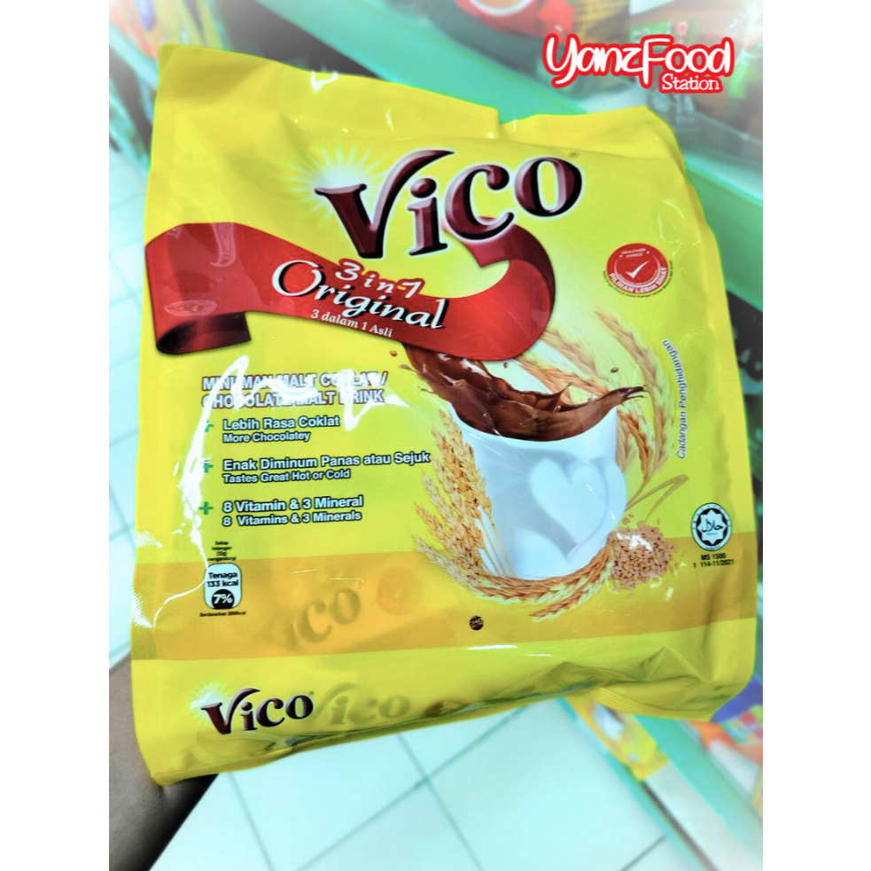 VICO 3in1 Original Chocolate Malt Drink Minuman Malt Coklat 15 Sachets ...