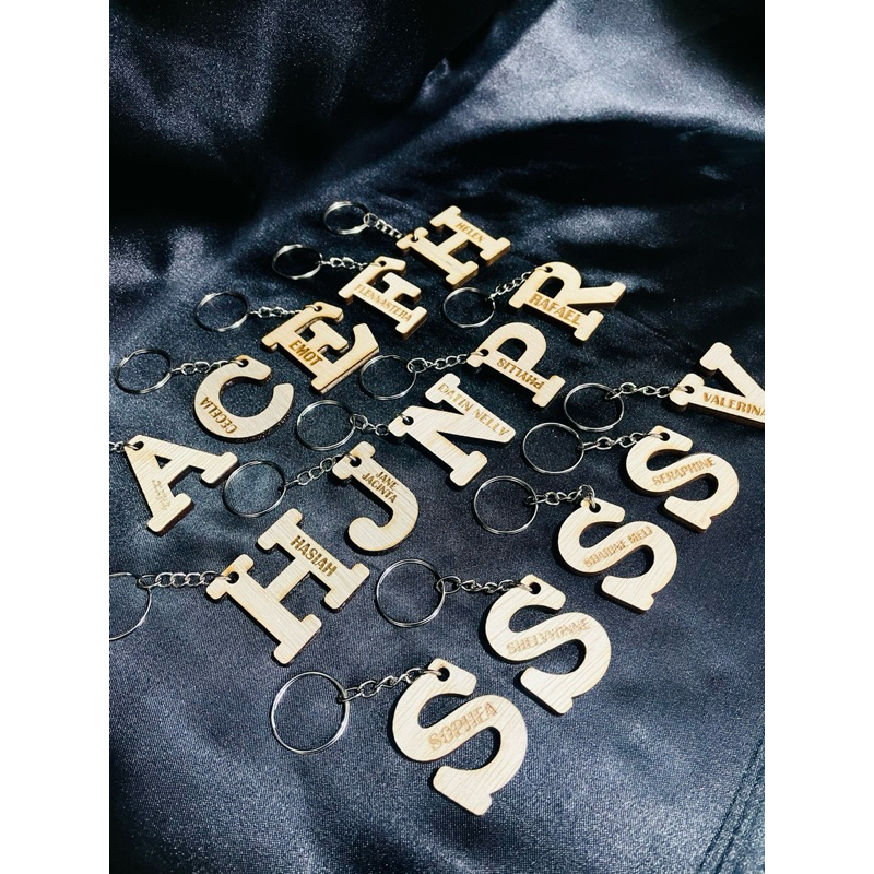 WOODEN ALPHABET LETTER KEYCHAIN LASER ENGRAVING HURUF NAMA KAYU ...