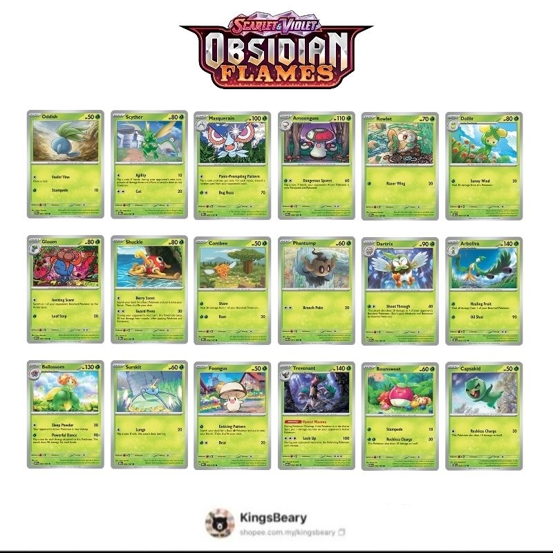 Obsidian Flames | Grass Pokemon Common / Uncommon | Pokemon TCG ...