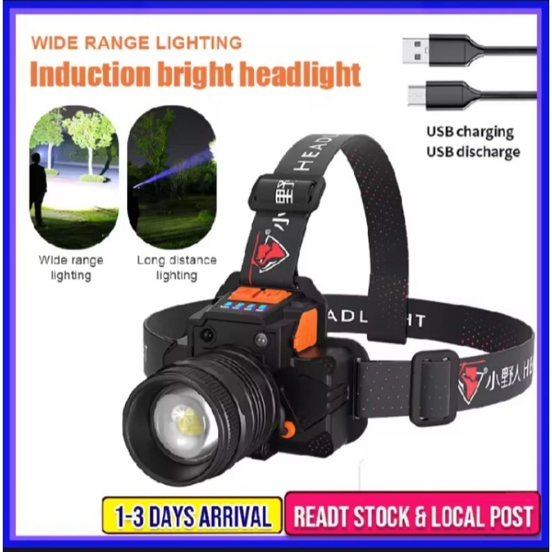 RECHARGEABLE WATERPROOF HEADLAMP FLASHLIGHT GLARE T8 ZOOM HEADLIGHT USB ...