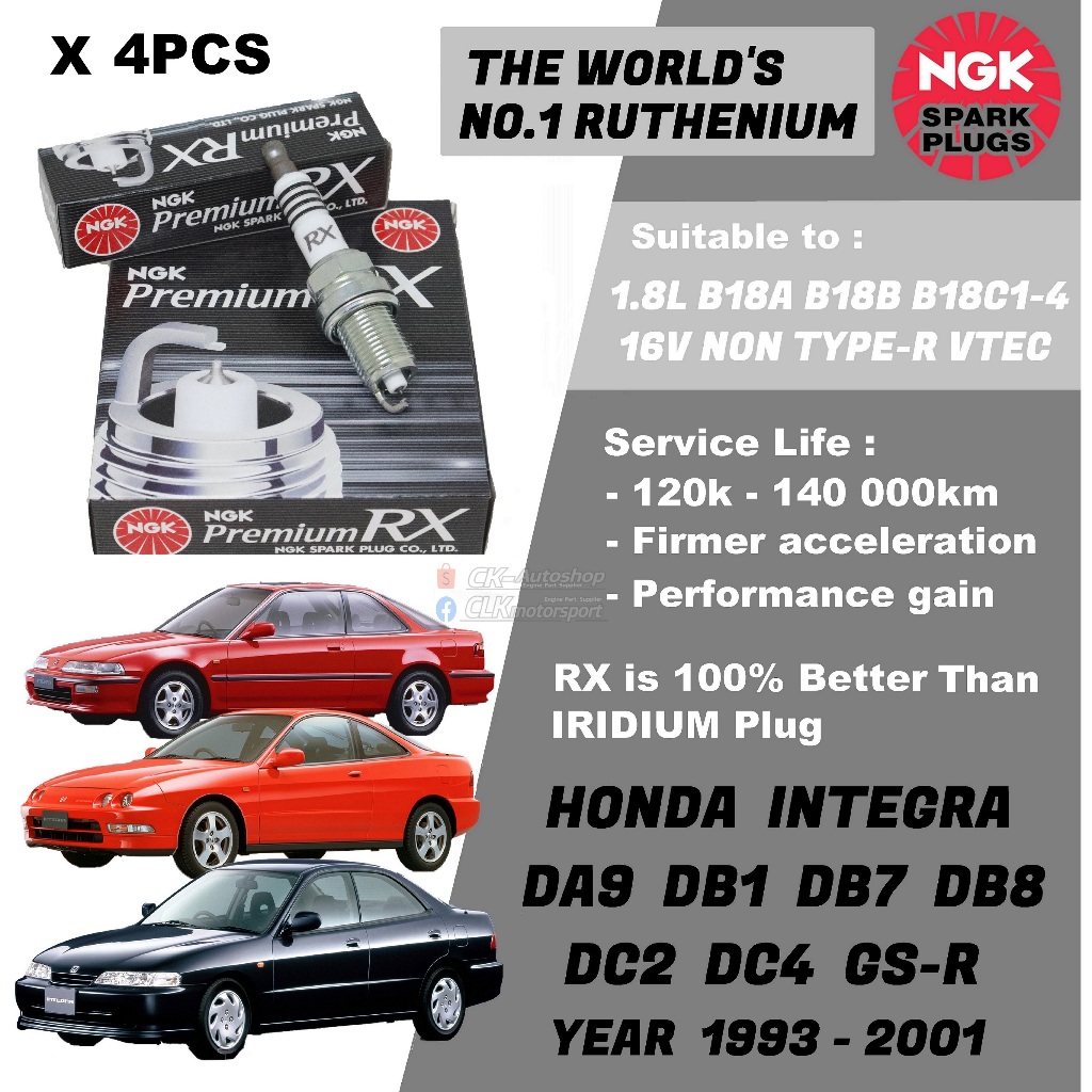 NGK Premium RX Spark Plug - Honda Integra 1.8L B18A B18B B18C Non TYPE R DA9 DB1 DB7 DB8 DC2 DC4 ...