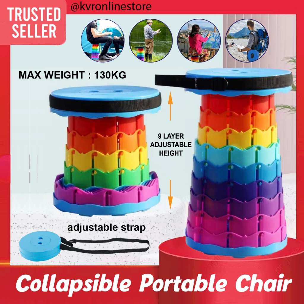 Portable Telescopic Stool Adjustable Height Folding Chair Collapsible ...