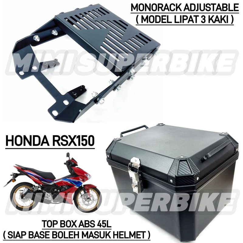 HONDA RSX150 RSX 150 MONORACK LIPAT ADJUSTABLE 3 KAKI & TOP BOX ABS 45L ...