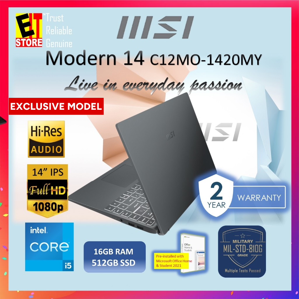MSI LAPTOP MODERN 14 C12MO-1420MY (i5-1235U/16GB/512GB SSD/Intel Iris ...