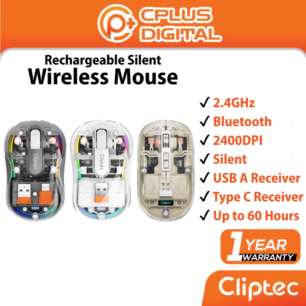 Cliptec Rechargeable Silent Wireless Mouse 2.4GHZ Bluetooth RZS630 ...