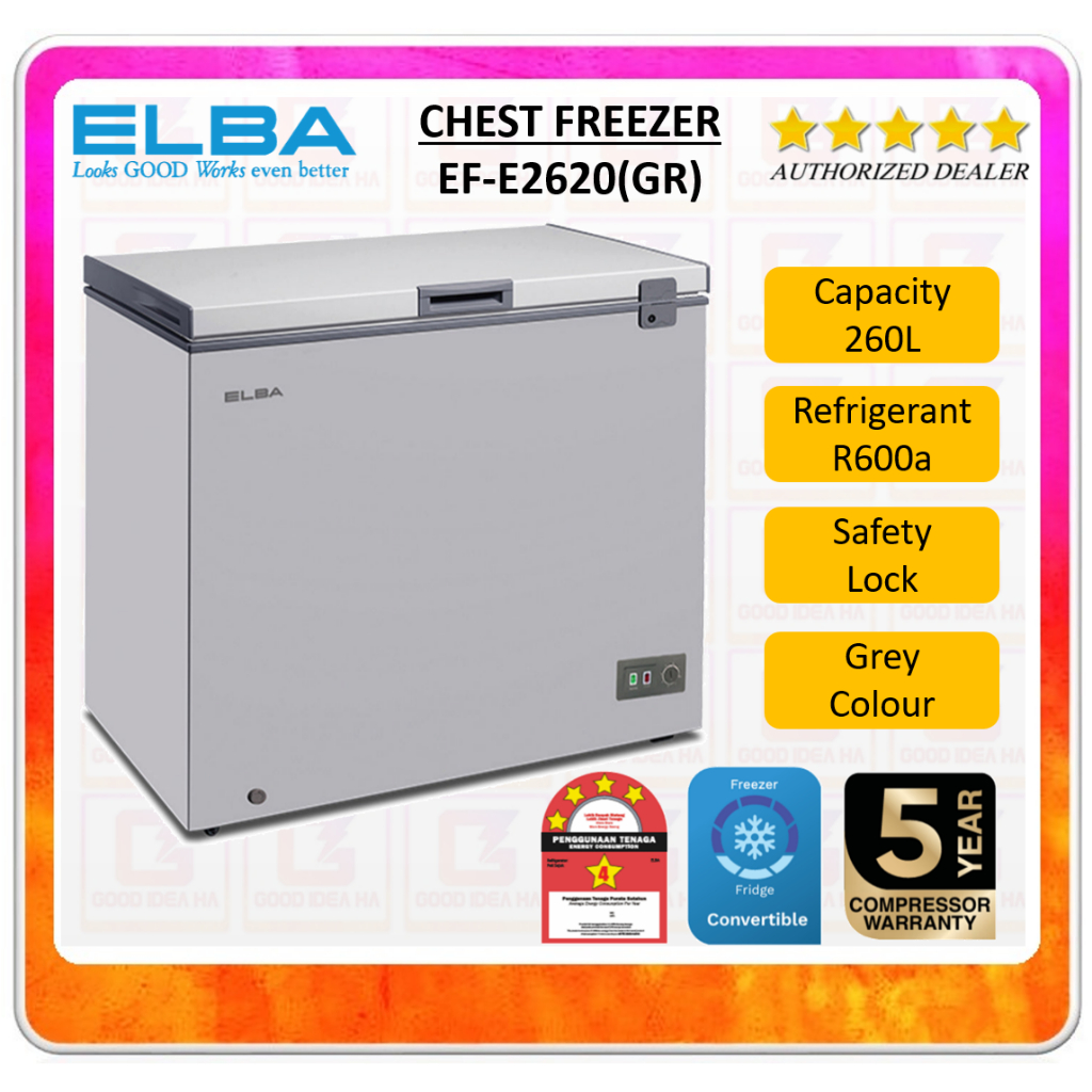 ELBA 260L Artico Series Chest Freezer EF-E2620(GR) | Shopee Malaysia