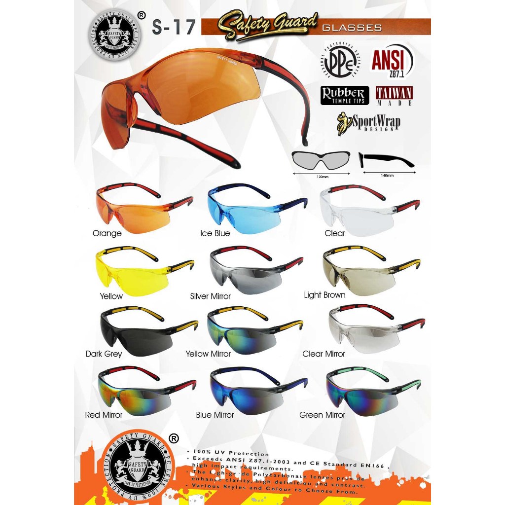 SAFETY GUARD SAFETY GLASSES/ EYE PROTECTION (S-17)- CLEAR | Shopee Malaysia