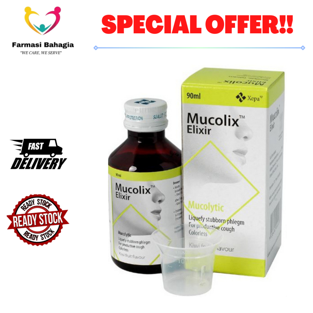 [ Exp 4/2026 ] MUCOLIX ELIXIR BROMHEXINE 90ML - To liquefy stubborn ...