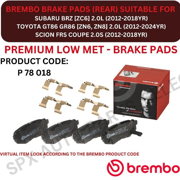 BREMBO GENUINE DISC BRAKE PAD (REAR) FOR SUBARU BRZ [ZC6] '12-18YR ...