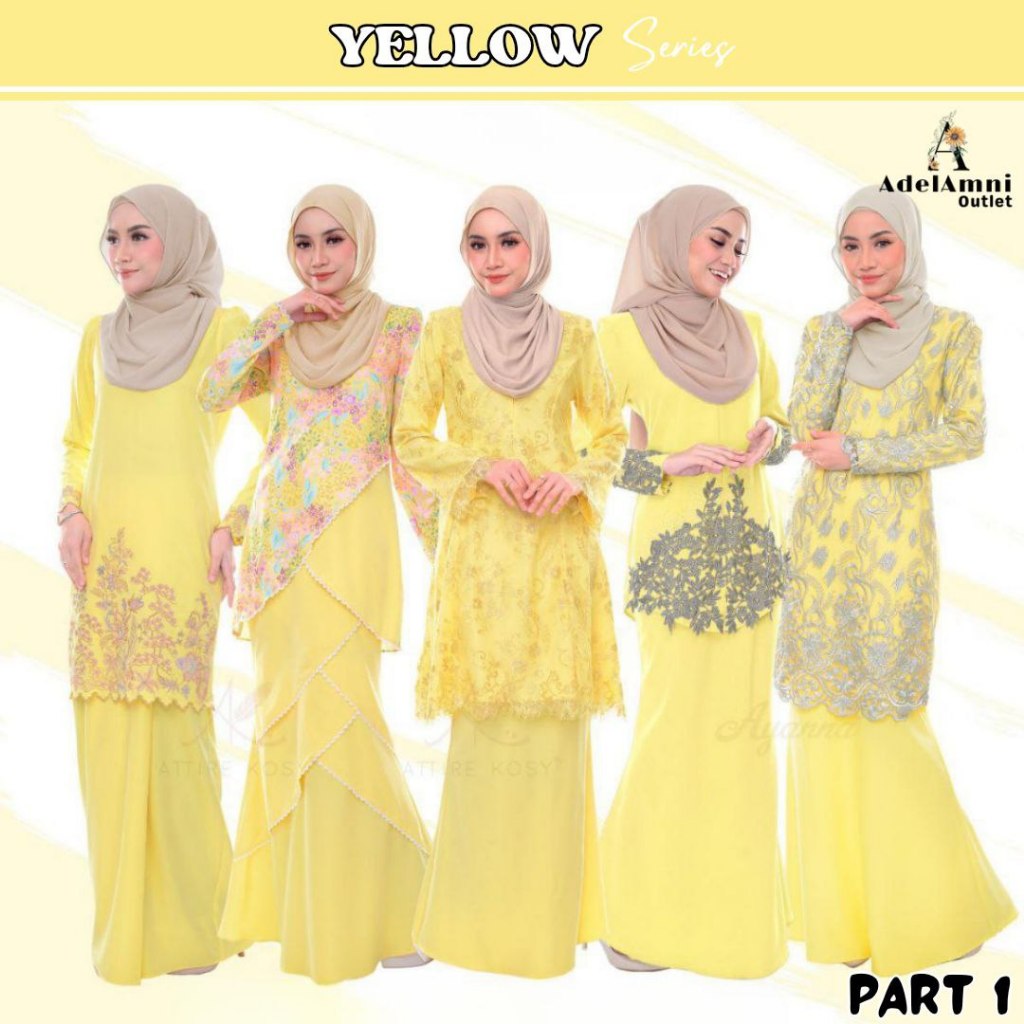 [P1] Tema Yellow Baju Kurung Dewasa Plus size Lace Moden Tunang ...