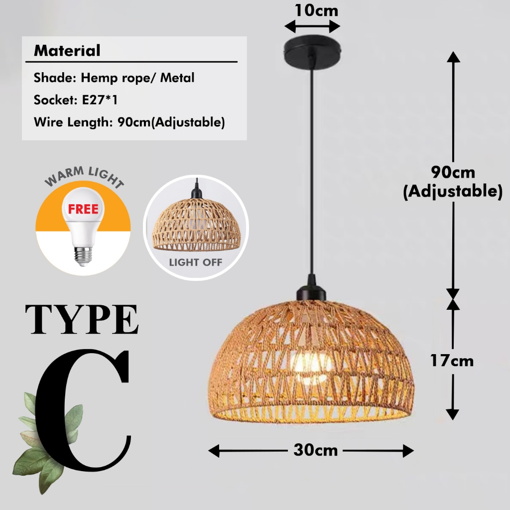 Lampu Rotan Hand Woven Rattan Lamp Muji Bamboo Lamp Hemp Rope Pendant ...