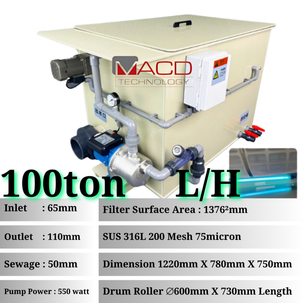 100 Ton Rotary Drum Filter RAS Aquarium Fish Tank RDF Microfilter Koi ...