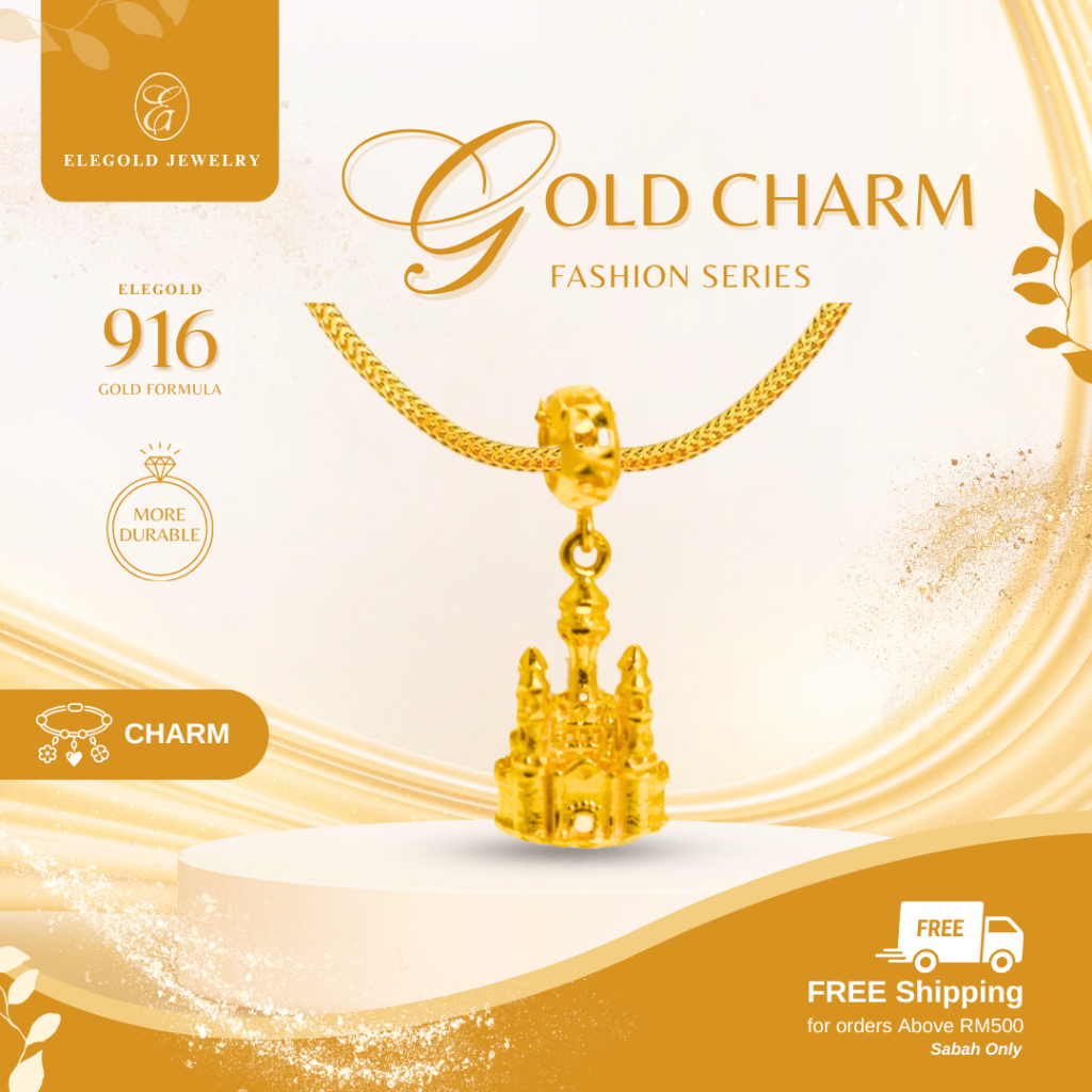 916 Gold Princess Castle Charm | Charm 3D Fesyen Emas 916 | Luxury ...