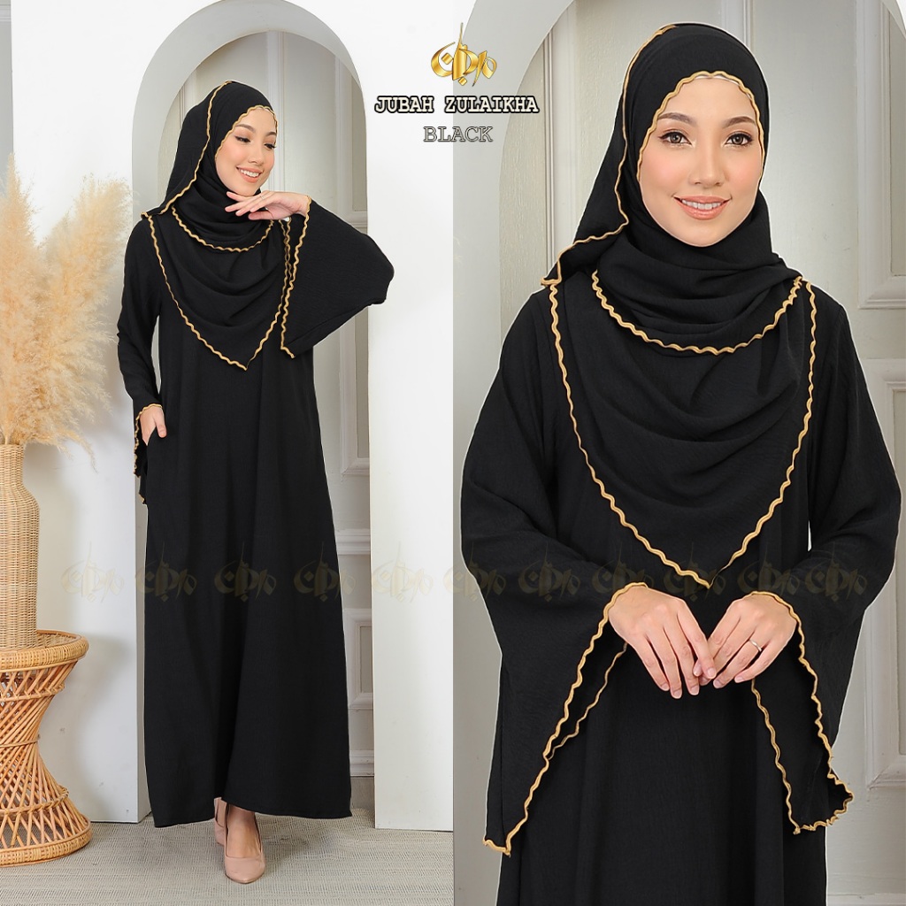 Jubah Dress Zulaikha Sulam Ironless Sekali Shawl Sulam Mc180 | Shopee ...
