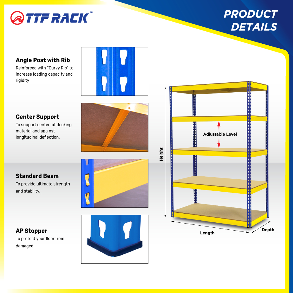 TTF Rack™ Boltless Rack H183-244cm D31-61cm/Rack 5 Levels Rak Besi ...