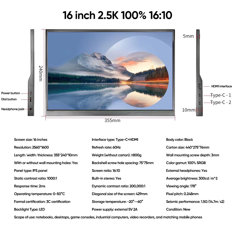 Rantoper 15.6"Dual screens portable monitor, IPS screen 2.5k/4k/game ...