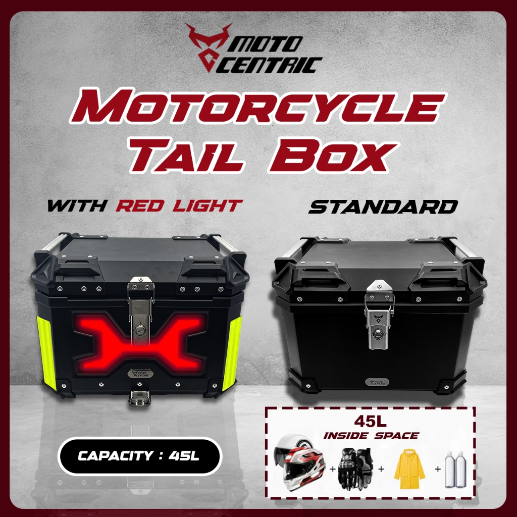 MOTO CENTRIC TOP BOX BELAKANG 45L WITH LIGHT ALUMINIUM BLACK 3 MODE RED ...