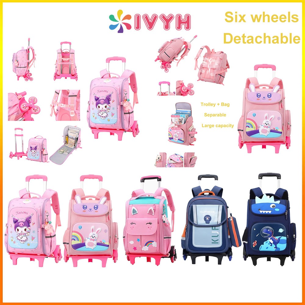【24 hours】Ivyh 6 Wheels Unicorn Bag Kids Luggage Trolley School Bags ...