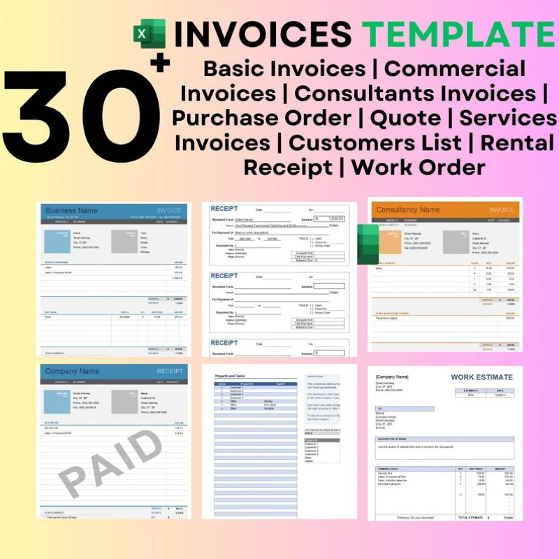 ⚡️INSTANT⚡️30+ Invoice Templates Bundle - Basic, Commercial, Consultant ...
