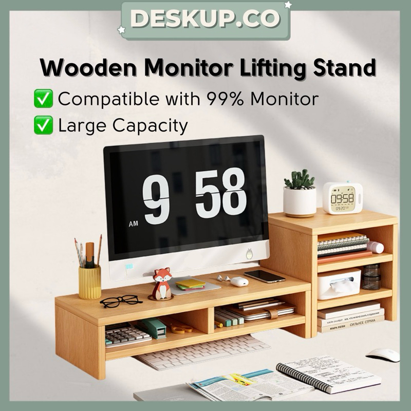 [DESKUP] Monitor Lifting Stand | Wooden Storage Shelf Office Desk ...