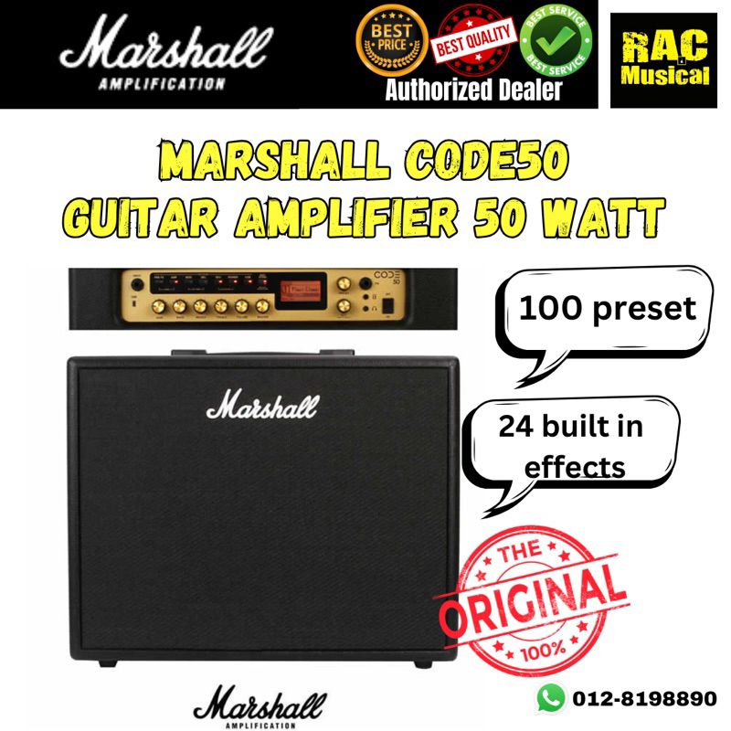 [ORIGINAL] Marshall CODE50 Guitar Combo Digital Amplifier 100 preset 24 built in effect 50watt ...