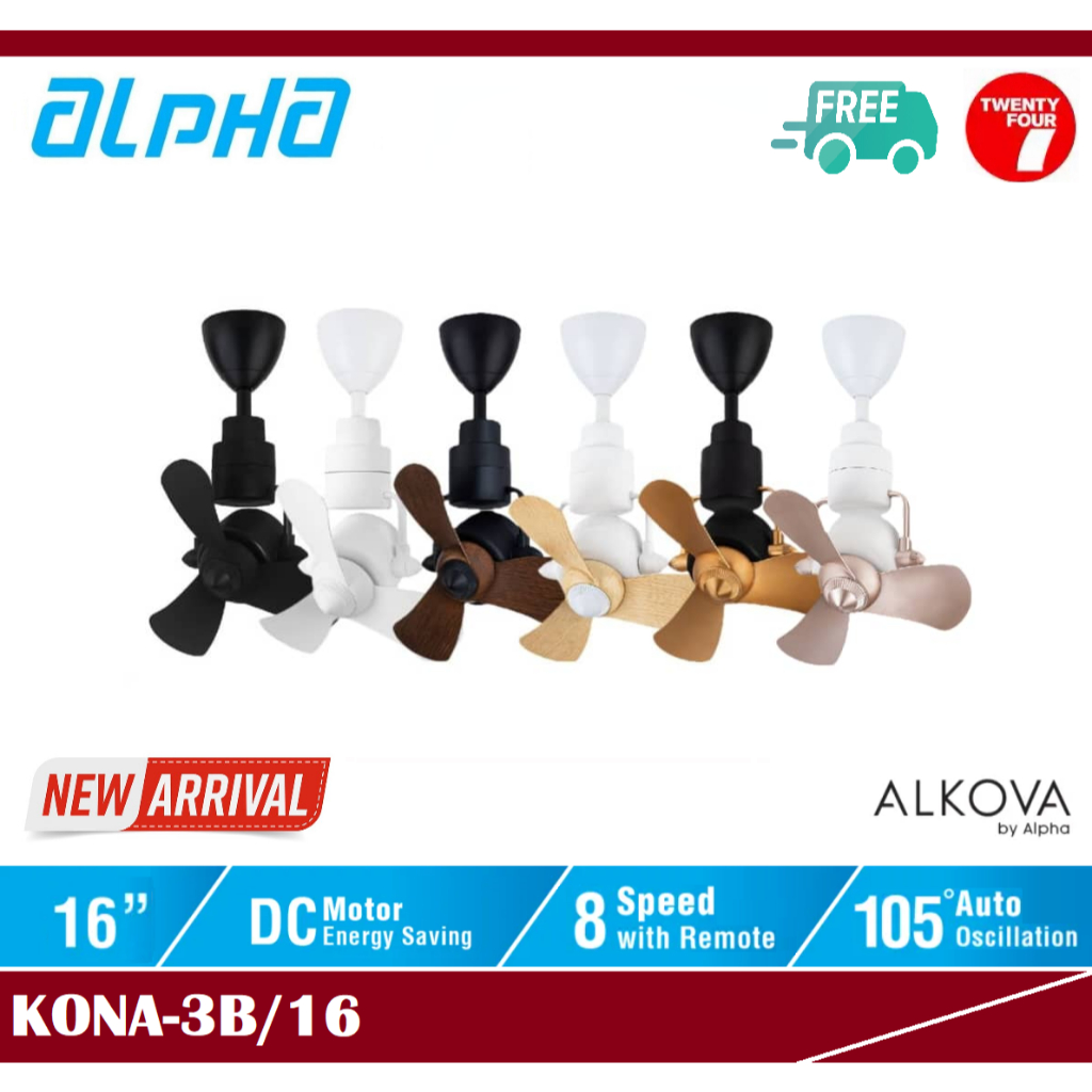 ALPHA Alkova - KONA 3B 16 Inch DC Motor - Ceiling & Wall Fan with 3 ...