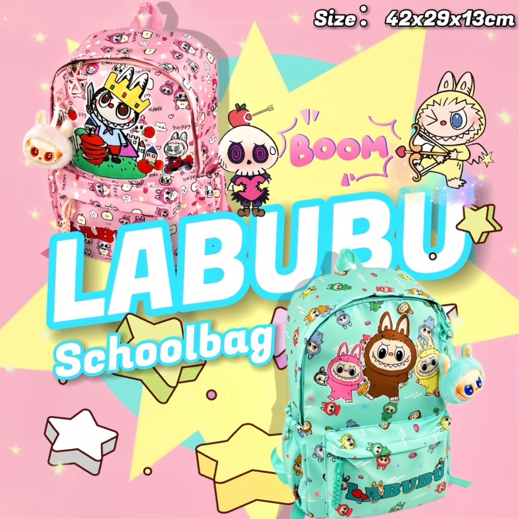 【POP MART】Labubu Cartoon Cute Pattern Student Backpack Large Capacity ...