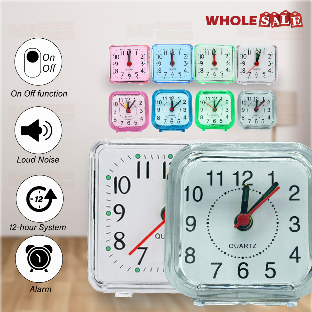 Alarm Clock Square Portable Plastic Table Clock Battery Operated Bed ...