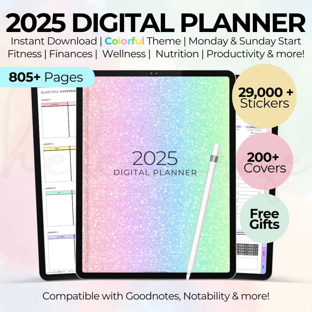 2025 Premium Digital Planner, Hyperlinked Pdf Journal Notebook Notepad ...