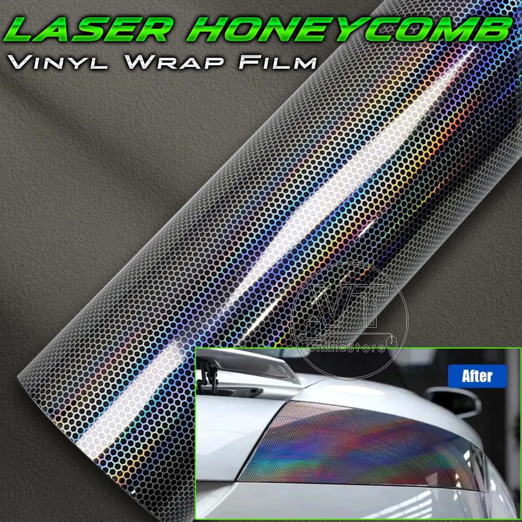 Car Laser Honeycomb Headlights Taillight Lamp Vinyl Wrap Tinted Lampu ...