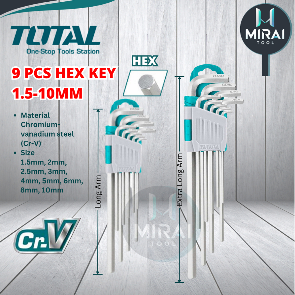 TOTAL THT106191/ THT106192 1.5-10mm 9 Pcs Hex Key (Long Arm / Extra ...