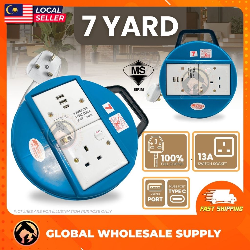 [SIRIM] 1 WAY + 2 USB 2.5A Output 7Y Full Copper Wayar Extension ...