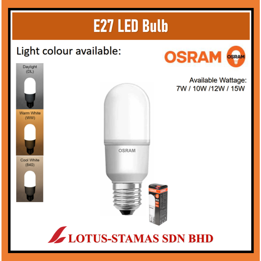 OSRAM LED BULB 7W / 10W / 12W / 14W E27 LED STICK BULB Daylight / Coolwhite / Warmwhite (Lampu ...