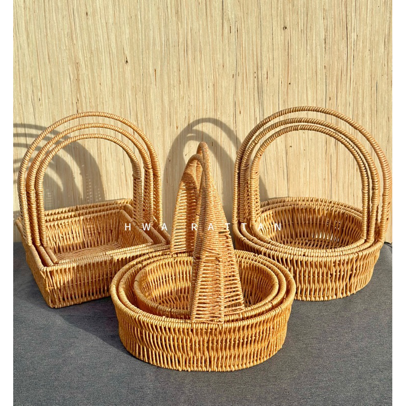 Synthetic rattan resin wicker hamper woven basket w/ handle plastic ...