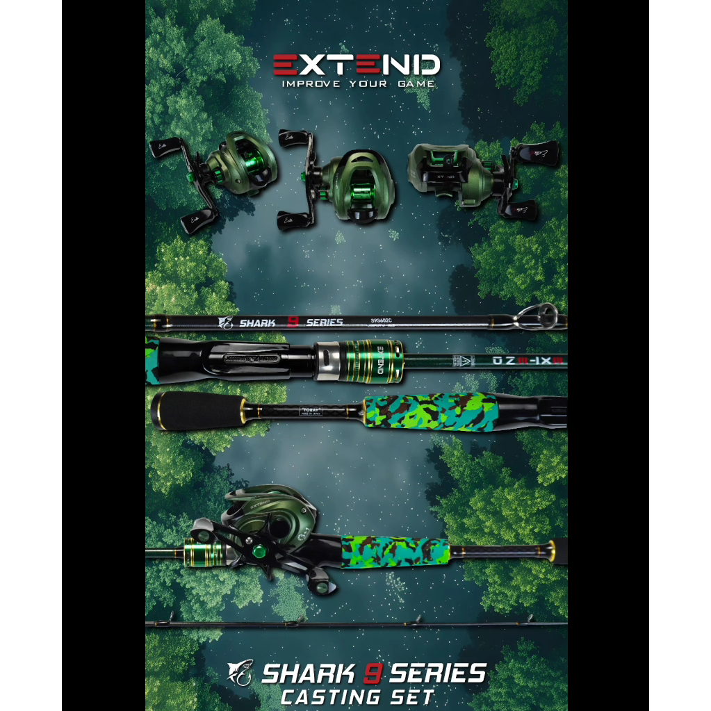 Extend shark combo set bc casting rod 6kaki 2piece + 9 series cating ...